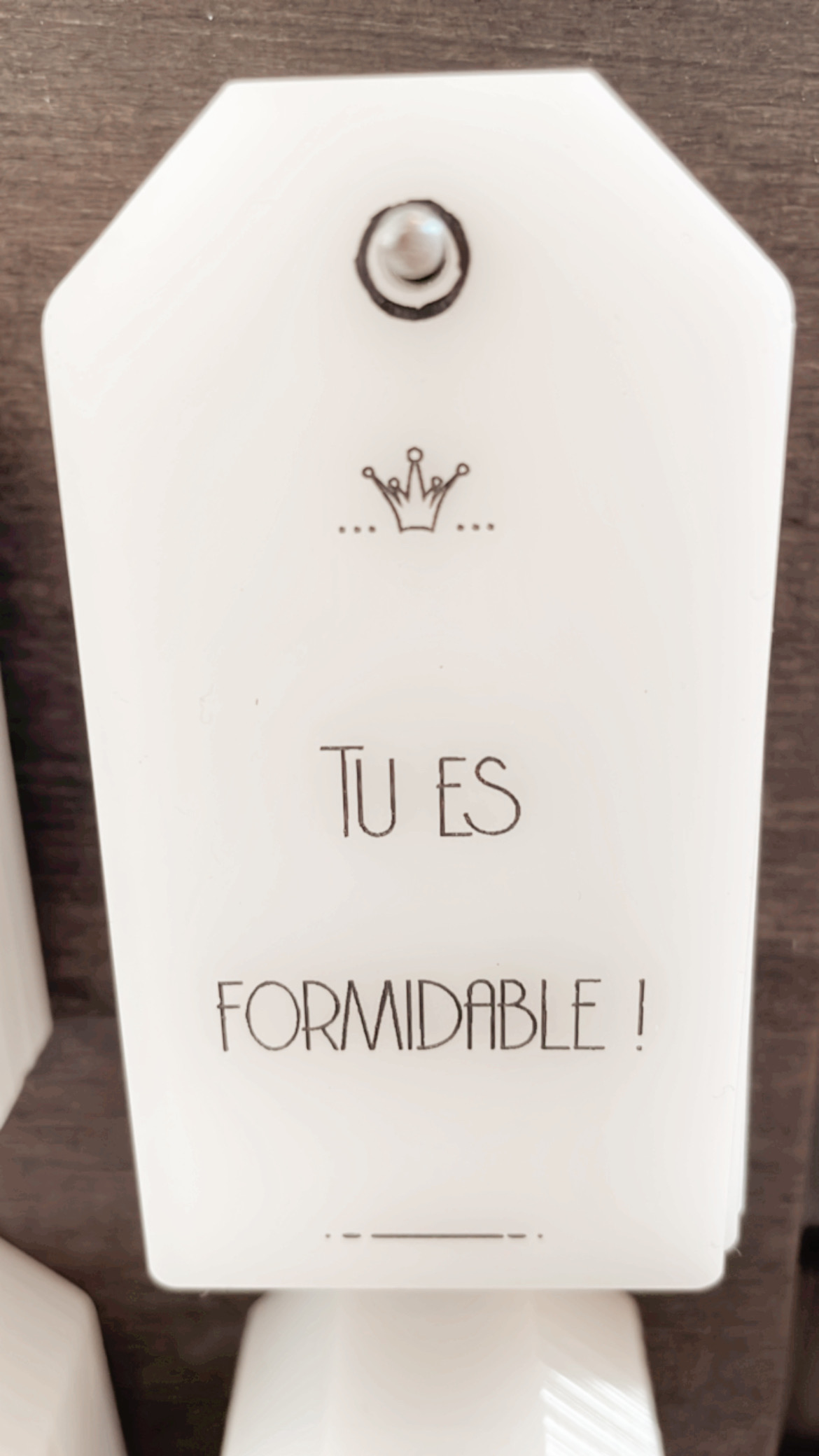 Plaquette – étiquette en plexi blanc » Tu es formidable « – Boutique Decops